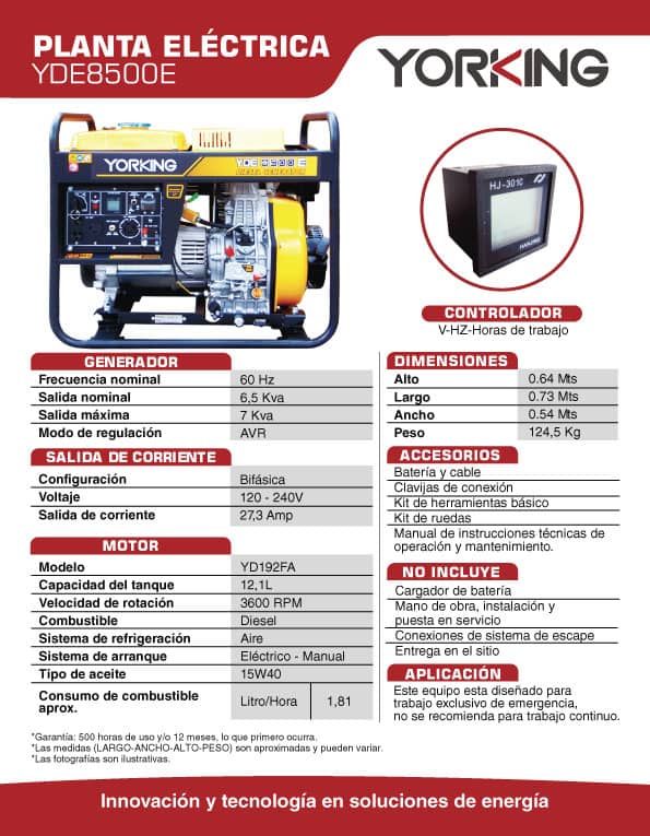 Planta Eléctrica Yorking Diesel 6.5 KW | Uso industrial eficiente | Croper